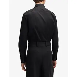 Hugo Logo-embroidered Slim-fit Stretch-cotton Shirt - Black