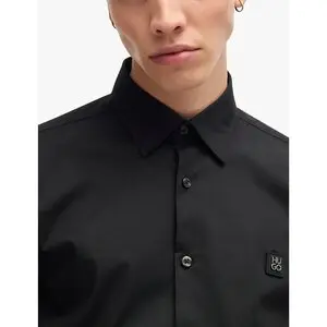 Hugo Logo-embroidered Slim-fit Stretch-cotton Shirt - Black