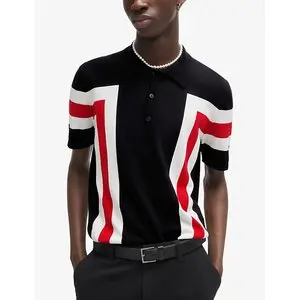 Hugo Button-neck Short-sleeve Stripe Cotton Polo