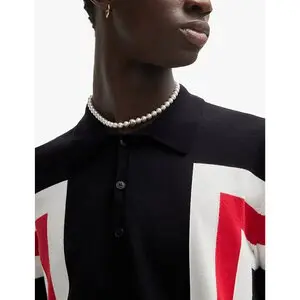 Hugo Button-neck Short-sleeve Stripe Cotton Polo