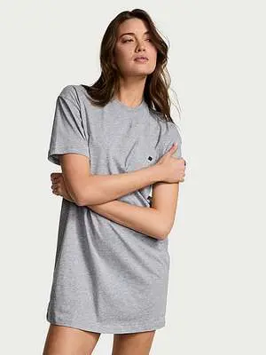 Victoria's Secret Victoria's Secret Oversize Cotton Sleep Tee With Lace Appliqué Grey