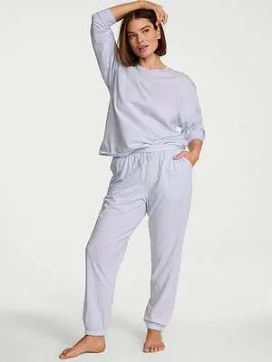 Victoria's Secret 100% Cotton Shine Long Pajama Set - Blue