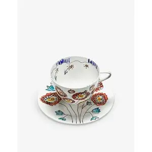 SERAX X Marni Anemone Milk Flower-motif Bone-china Cappuccino Cup And Saucer Set Of Two