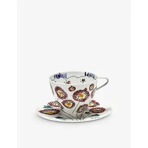 SERAX X Marni Anemone Milk Flower-motif Bone-china Cappuccino Cup And Saucer Set Of Two