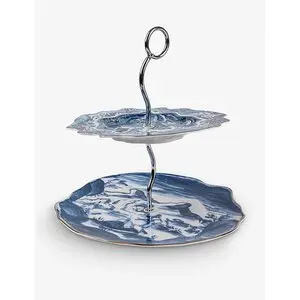 SELETTI Acid Graphic-pattern Distorted Porcelain Cake Stand 28cm - One-color