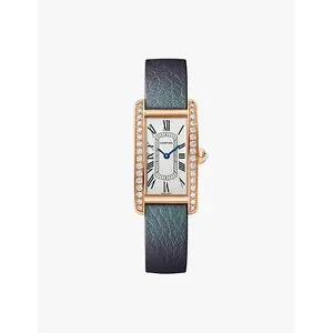 CARTIER Tank Américaine 18ct Rose-gold Diamond And Leather Quartz Watch - Rose Gold