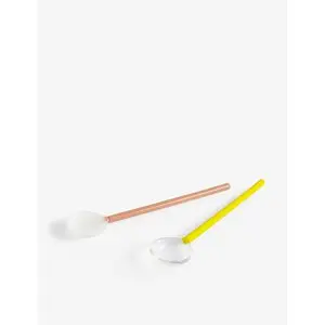 HAY Tinted Glass Spoons Set Of Two - Bright Yellow And Brown