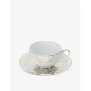 Christofle Malmaison Platinum Porcelain Cup And Saucer Set Of Two - One-color