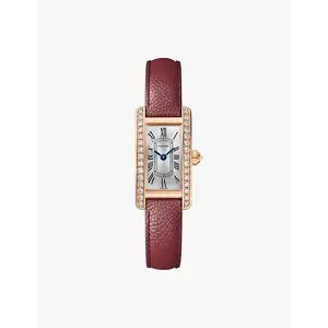 Cartier Tank Américaine Mini 18ct Rose-gold Diamond And Leather Quartz Watch - Rose Gold