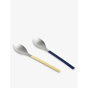 HAY Mvs Square-handle Stainless-steel Serving Spoons Set Of Two - Dark Blue And Yellow