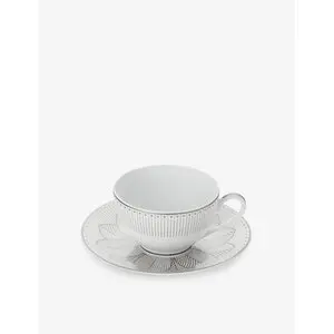 Christofle Malmaison Platinum-trim Porcelain Teacup Set Of Two