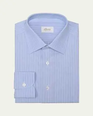 Brioni Men's Cotton Mini Graph Check Dress Shirt Lilacwhite
