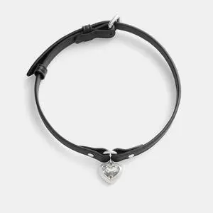 COACH® Heart Charm Leather Choker - Silver/black