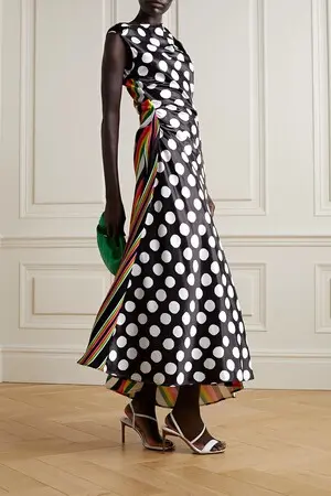 Christopher John Rogers Striped Polkadot Satintwill Maxi Dress