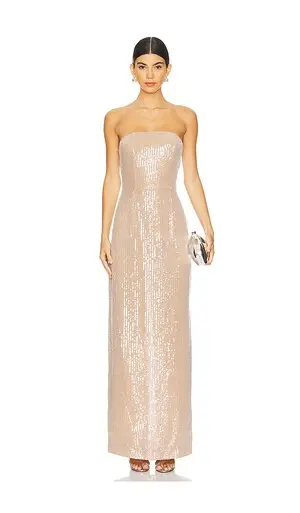 Retrofete Strapless Sequin Embellished Gown - Latte