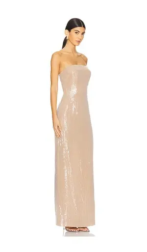 Retrofete Strapless Sequin Embellished Gown - Latte