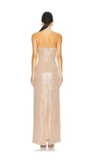 Retrofete Strapless Sequin Embellished Gown - Latte