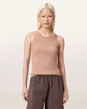 ALLSAINTS Rina Crew Neck Sleeveless Ribbed Tank Top - Pink