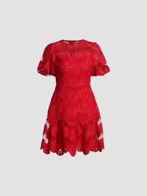 MILLY Yasmin Lace Minidress - Red