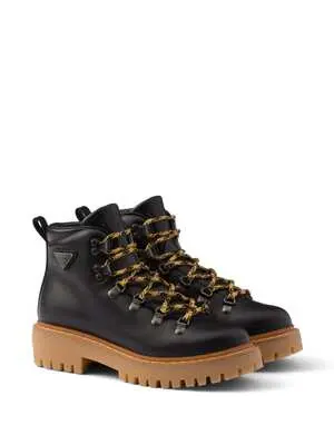 Prada Leather Combat Boots - Black