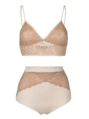 LETHICIA BRONSTEIN Lace-panel Lingerie Set - Neutrals