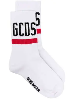 Gcds Intarsia-logo Crew Socks - White