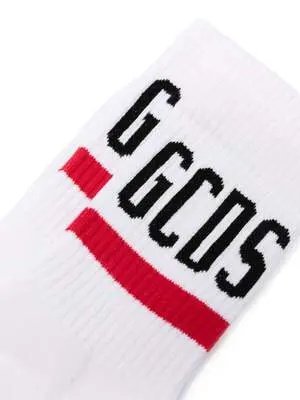 Gcds Intarsia-logo Crew Socks - White