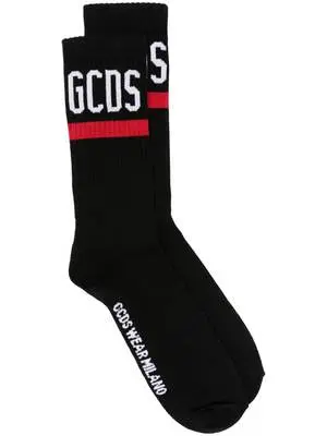 Gcds Intarsia-logo Crew Socks - Black