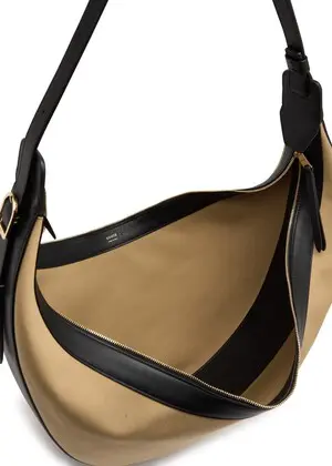 Khaite Augustina Paneled Canvas Hobo Bag - Beige