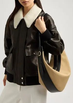 Khaite Augustina Paneled Canvas Hobo Bag - Beige