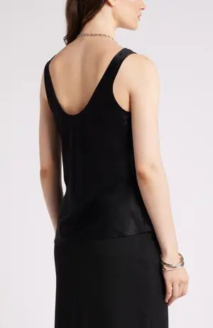 Nordstrom Satin Scoop Neck Tank - Black
