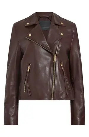 ALLSAINTS Dalby Leather Moto Jacket - Oxblood Red