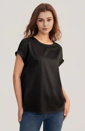 Lilysilk Short Sleeve Silk Tee - Black
