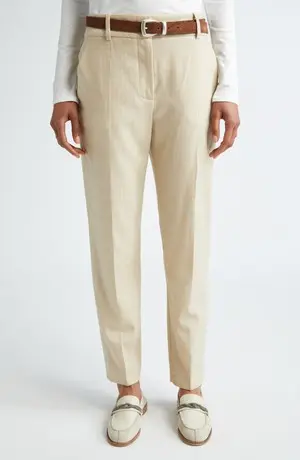 Eleventy Herringbone Stretch Wool Tapered Ankle Pants