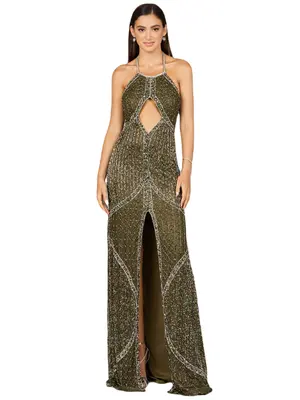 LARA NEW YORK Symmetrical Halter Neck Gown
