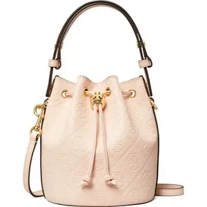 Tory Burch Tory Burch Mini T Monogram Debossed Bucket Bag Blush