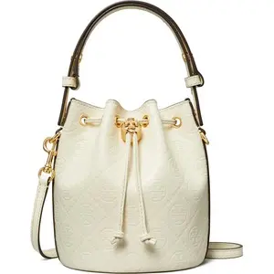 Tory Burch Mini T Monogram Debossed Bucket Bag - Light Cream