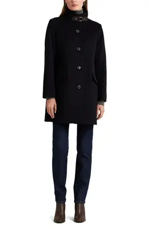 Ralph Lauren Tab Front Wool Blend Coat - Regal Navy Blue