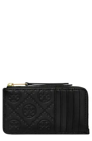 Tory Burch T Monogram Debossed Zip Card Case - Black