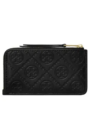 Tory Burch T Monogram Debossed Zip Card Case - Black