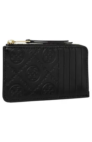 Tory Burch T Monogram Debossed Zip Card Case - Black