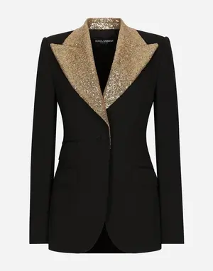 Dolce & Gabbana Single-breasted Wool Turlington Jacket With Sequined Lapels - Black