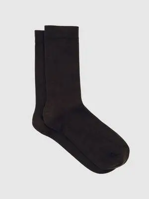 REISS Felicia Cotton Blend Ribbed Socks - Chocolate