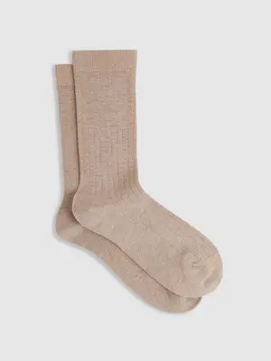 REISS Felicia Cotton Blend Ribbed Socks - Oatmeal