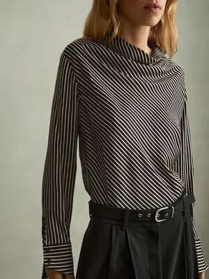 REISS Addison Striped Cowl Neck Top