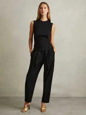 REISS Essie Tapered Trousers With Drawstring Waist - Black