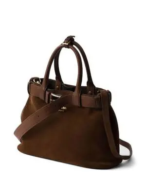 Prada Medium Suede Bag With Belt Detail - Brown