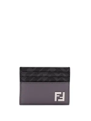 Fendi Ff Logo-plaque Leather Cardholder - Grey