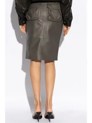 Saint Laurent Leather Pencil Skirt - Grey