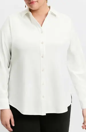 Foxcroft Mary Crepe Knit Button-up Shirt